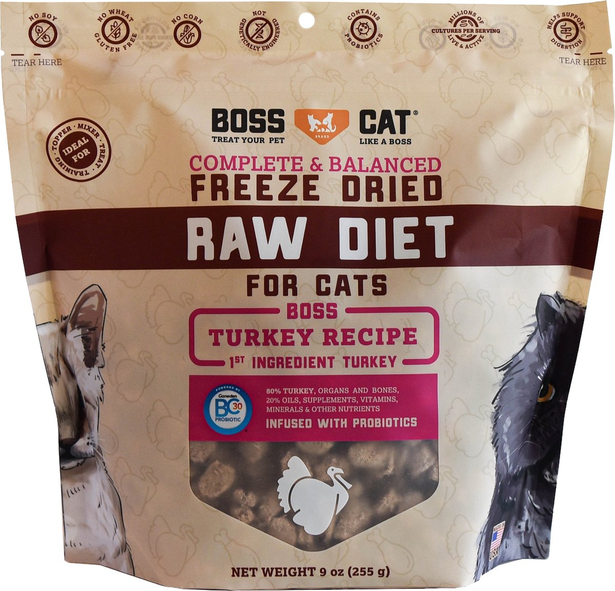 BOSS CAT Complete & Balanced Raw Diet Turkey Recipe Freeze-Dried Cat ...