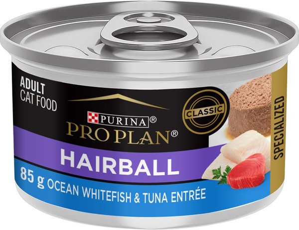 PURINA PRO PLAN Hairball Ocean Whitefish & Tuna Entree Wet Cat Food, 85 ...