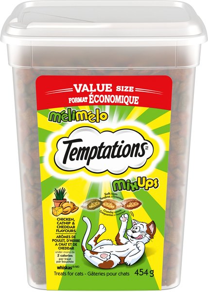 Temptations Mix Ups Chicken Catnip And Cheddar Flavour Soft And Crunchy