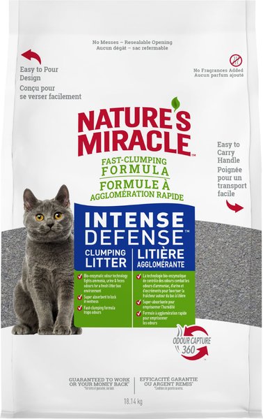 NATURE'S MIRACLE Intense Defense Clumping Cat Litter, 18.14-kg bag ...