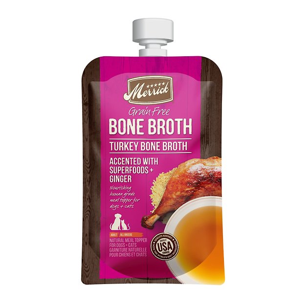 MERRICK Turkey Bone Broth Grain-Free Wet Dog Food Topper, 198-g pouch ...