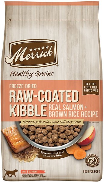 MERRICK Healthy Grains Raw-Coated Kibble Real Salmon + Brown Rice ...