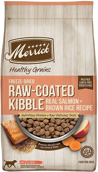 MERRICK Healthy Grains Raw-Coated Kibble Real Salmon + Brown Rice ...