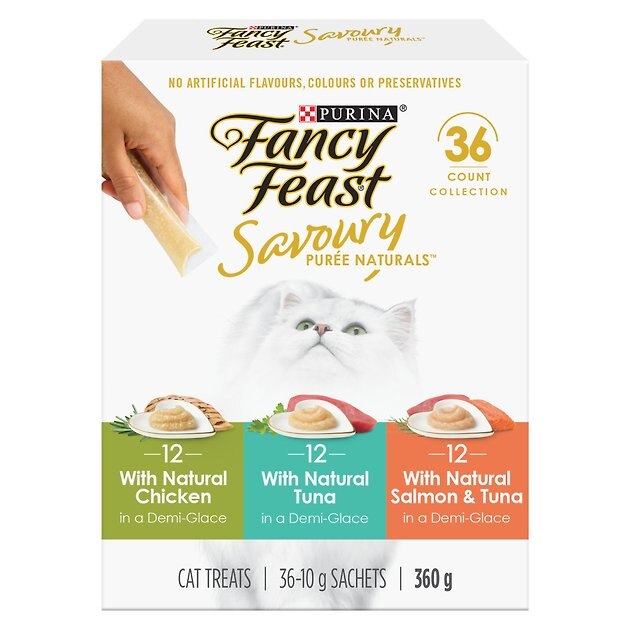 FANCY FEAST Savoury Purée Naturals Variety Pack Cat Treats, 10-g pouch ...