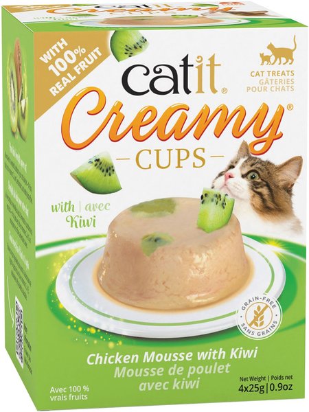 CATIT Creamy Cups Chicken Mousse with Kiwi Lickable Cat Treats, 25-g ...