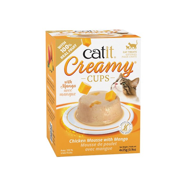CATIT Creamy Cups Chicken Mousse with Mango Lickable Cat Treats, 25-g ...