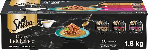 SHEBA Gravy Indulgence Perfect Portions Chicken & Beef & Salmon Entree ...