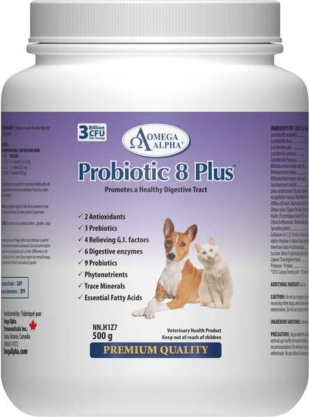 OMEGA ALPHA Probiotic 8 Plus Healthy Digestion Dog & Cat Supplement ...