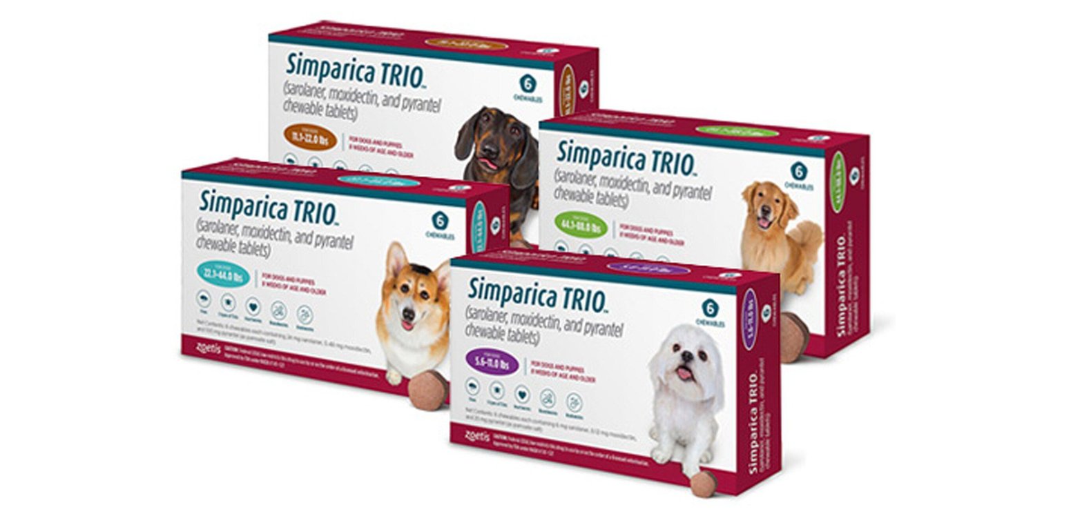 SIMPARICA TRIO Chewable Tablet for Dogs, 44.1-88 lbs, (Green Box), 3 Chewable Tablets (3-mos ...