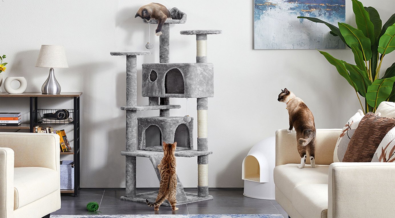 YAHEETECH Professional 42-in Cat Tree, Beige - Chewy.com