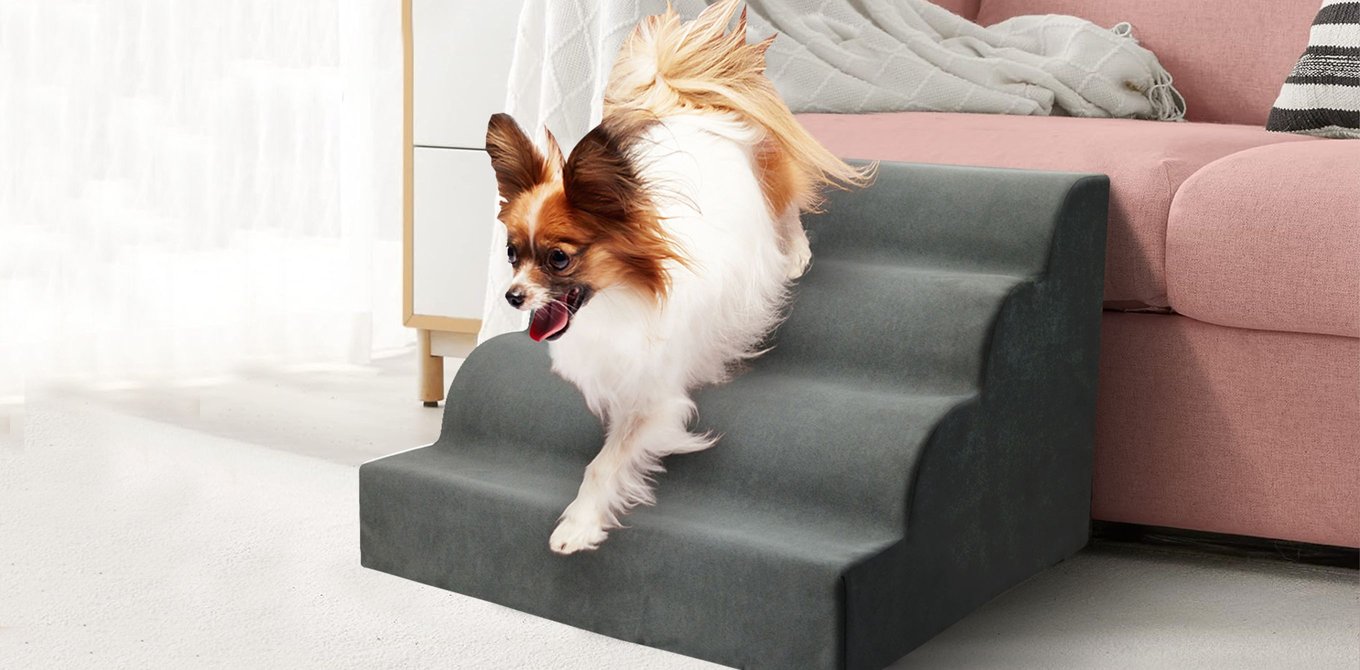 PRECIOUS TAILS High Density Foam Scalloped Sherpa Top 4 Steps Dog & Cat ...