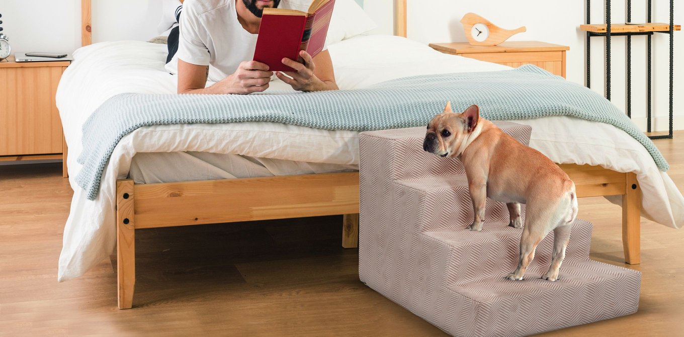 PRECIOUS TAILS High Density Foam Scalloped Sherpa Top 4 Steps Dog & Cat ...