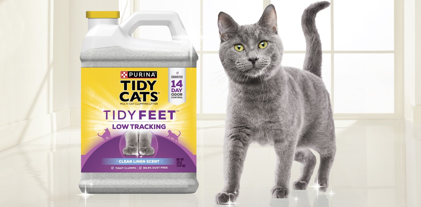 TIDY CATS Tidy Feet Low Tracking Clean Linen Scented Clumping Clay Cat Litter, 20-lb jug, case ...
