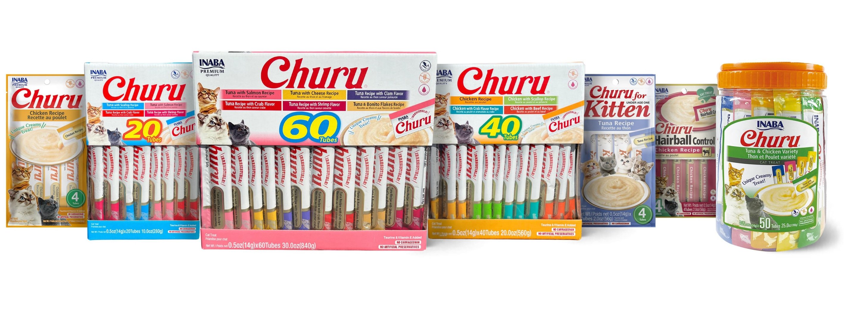 INABA Churu Chicken Puree Variety Pack Grain-Free Lickable Cat Treat ...