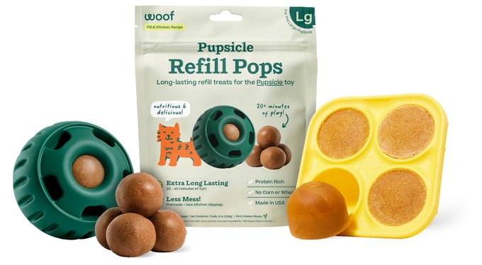WOOF Pupsicle Power Chewer Refillable Dog Treat Dispenser Toy, Large ...
