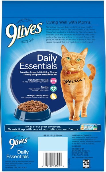 9 LIVES Daily Essentials with Chicken, Beef & Salmon Flavor Dry Cat ...