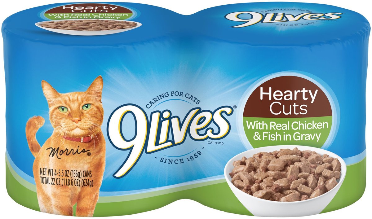 9 LIVES Hearty Cuts with Real Chicken & Fish In Gravy Wet Cat Food, 5.5 ...