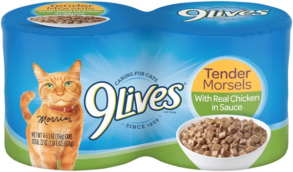9 LIVES Tender Morsels with Real Chicken In Sauce Wet Cat Food, 5.5-oz ...