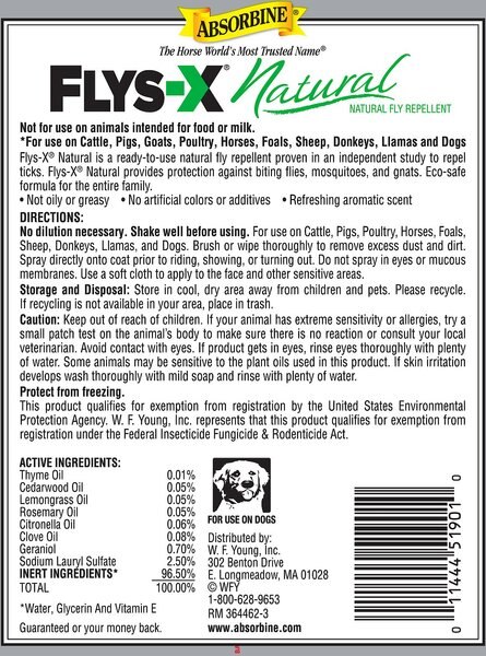 ABSORBINE FLYS-X Natural Fly Repellent Dog & Livestock Spray, 32-oz ...