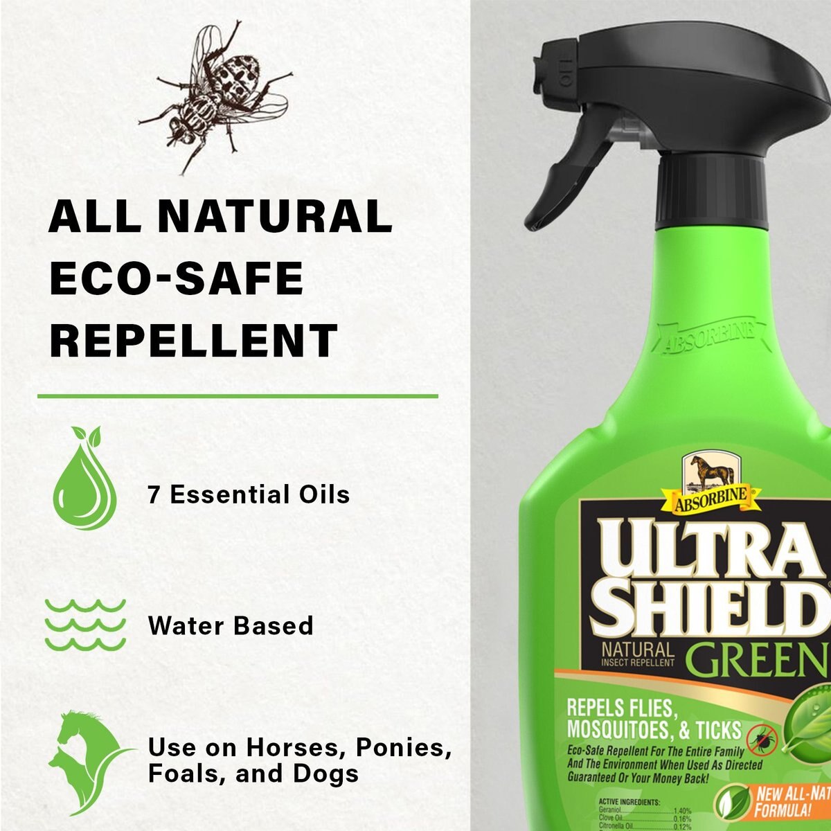 ABSORBINE UltraShield Green All-Natural Fly & Insect Repellent Horse ...