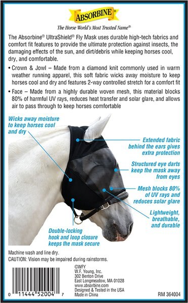 ABSORBINE Ultrashield No Ears Horse Fly Mask, Cob - Chewy.com