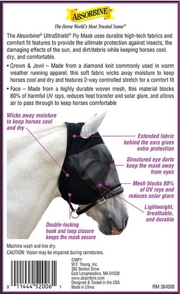 ABSORBINE Ultrashield No Ears Horse Fly Mask, Warmblood - Chewy.com