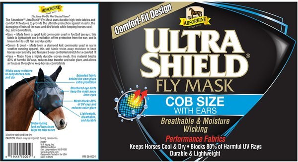 ABSORBINE Ultrashield with Ears Horse Fly Mask, Cob - Chewy.com