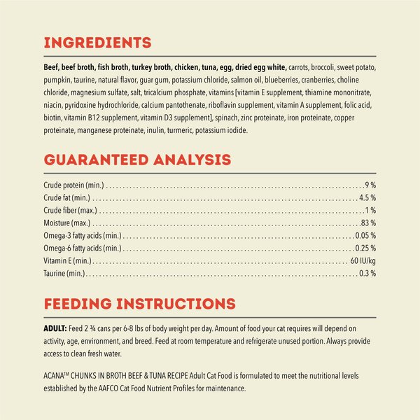 ACANA Beef & Tuna Recipe Grain-Free Chunks in Broth Wet Cat Food, 3-oz ...