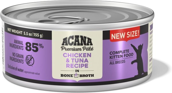 ACANA Chicken & Tuna Recipe in Bone Broth Wet Kitten Food, 5.5-oz can ...