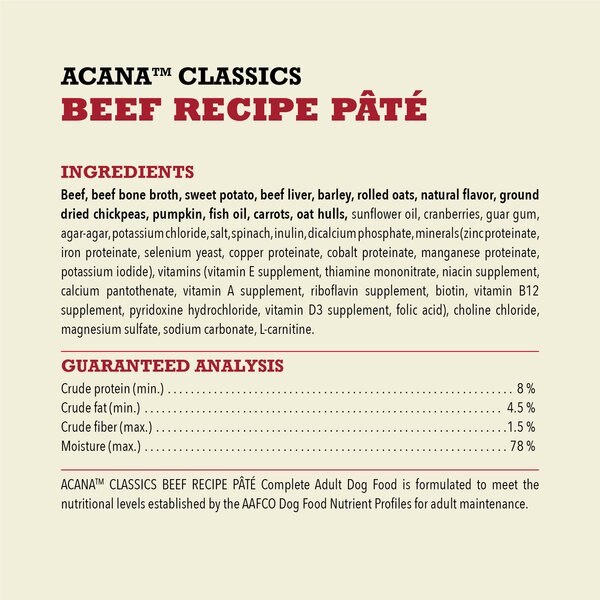ACANA Classics Beef Recipe Pate Wet Dog Food, 12.5-oz can, case of 12 ...