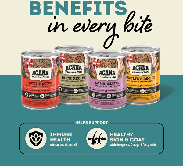 ACANA Premium Adult High-Protein Beef Recipe in Bone Broth Pate Wet Dog Food, 12.8-oz, case of ...