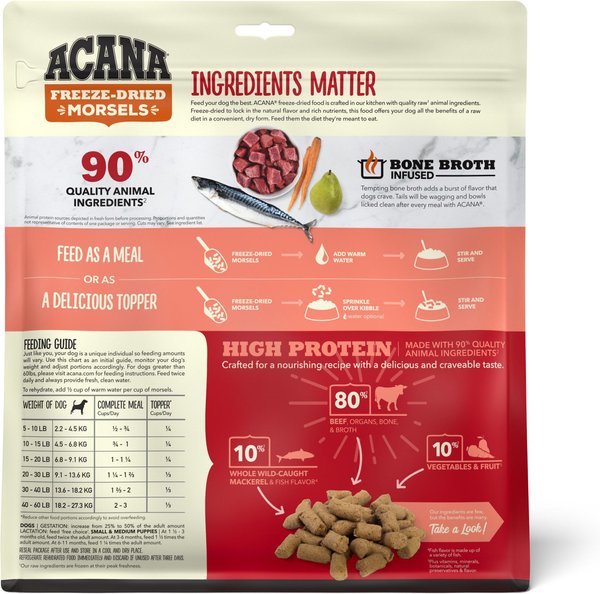 ACANA Ranch-Raised Beef Recipe Morsels Grain-Free Freeze-Dried Dog Food & Topper, 8-oz bag ...