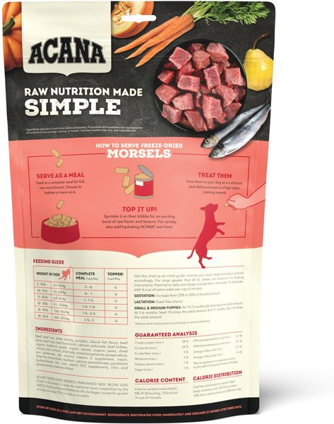 ACANA Ranch-Raised Beef Recipe Morsels Grain-Free Freeze-Dried Dog Food ...