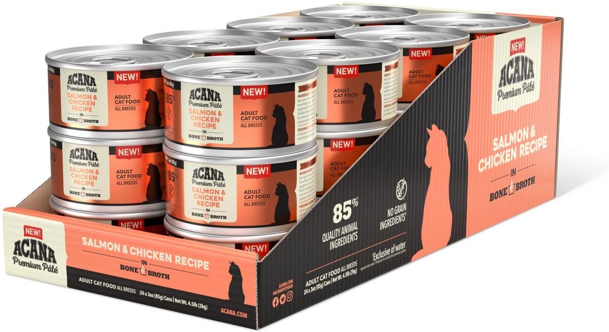ACANA Salmon + Chicken in Bone Broth Grain-Free Wet Cat Food, 3-oz can ...