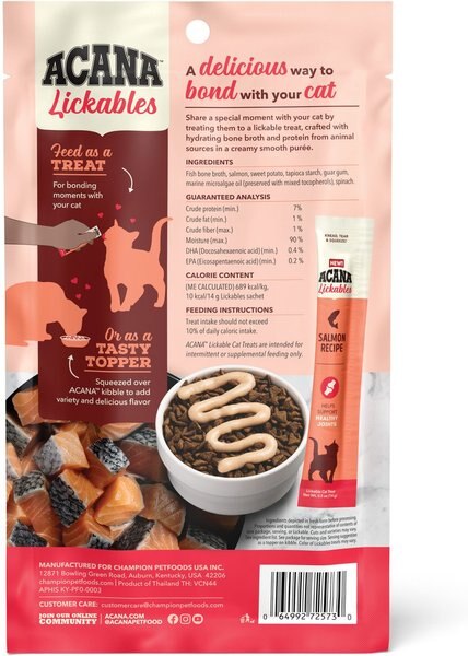 ACANA Salmon Natural Recipe Lickable Cat Treats, 2.5-oz pouch, 5 count ...