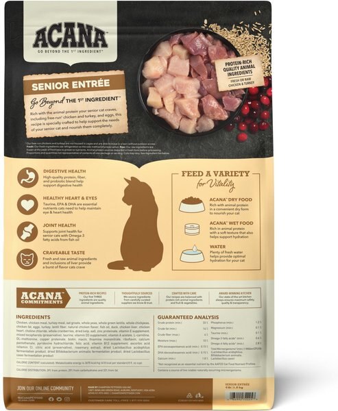 ACANA Senior Entrée Free-Run Chicken & Turkey Dry Cat Food, 4-lb bag - Chewy.com