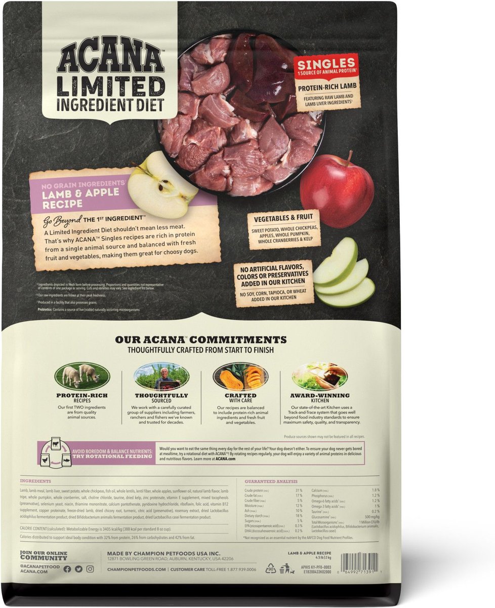 ACANA Singles Limited Ingredient Diet Lamb & Apple Recipe Grain-Free ...