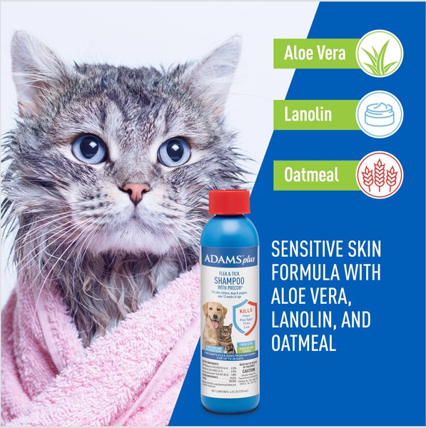 ADAMS Plus Flea & Tick Shampoo Sensitive Skin for Cats & Dogs, 6-fl oz ...