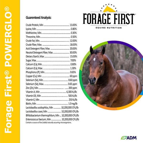 ADM POWERGLO Forage First Premium Nutrition Performance Horse Feed, 50 ...