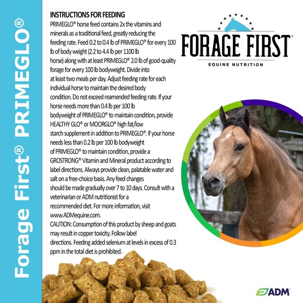 ADM PRIMEGLO Forage First Premium Nutrition Mature Horse Feed, 50-lb ...