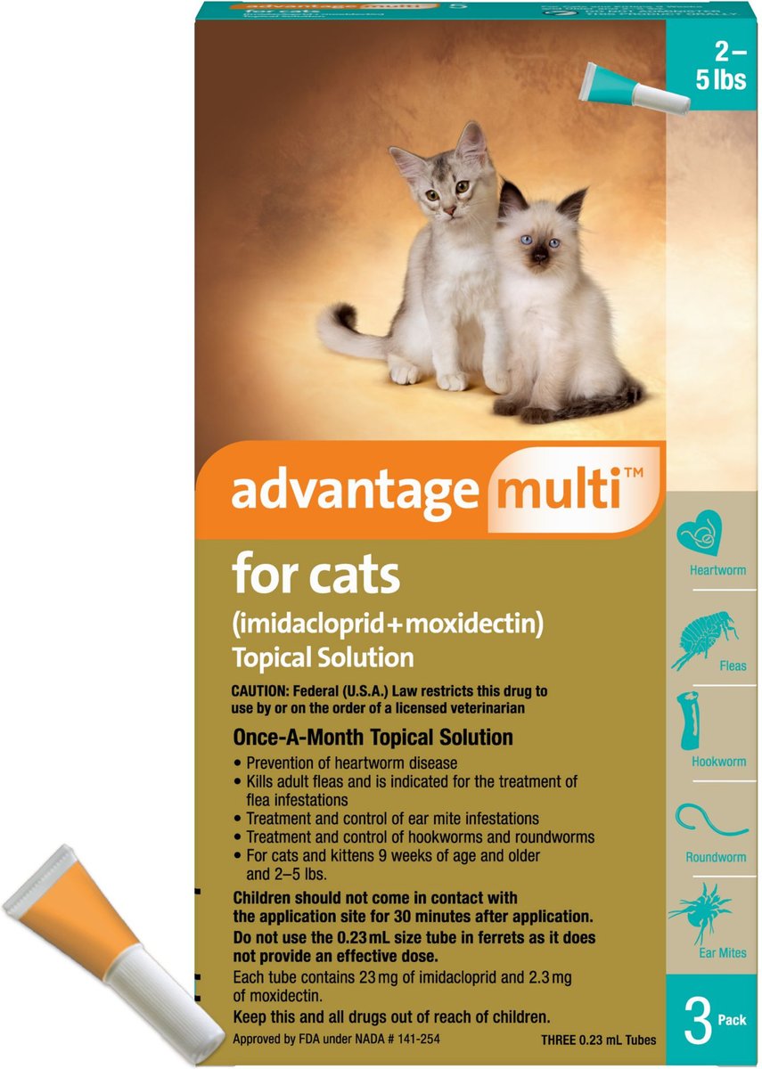 ADVANTAGE MULTI Topical Solution for Cats, 2-5 lbs, (Turquoise Box), 3 ...