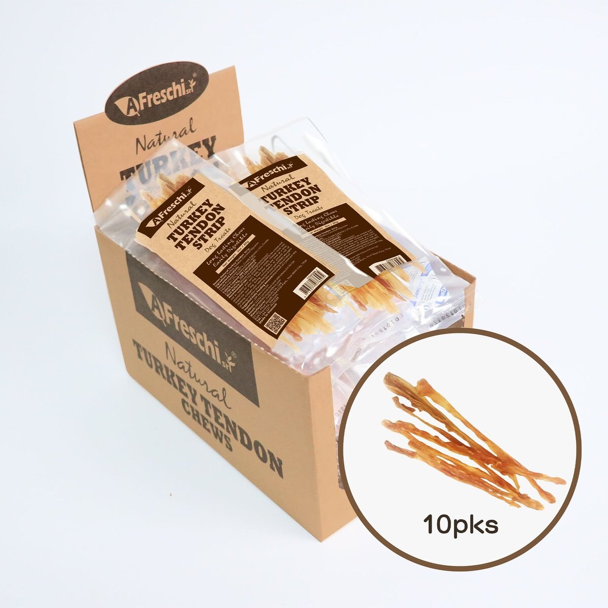 AFRESCHI Natural Turkey Tendon Strip Natural Dog Chew Treat, 10 count ...