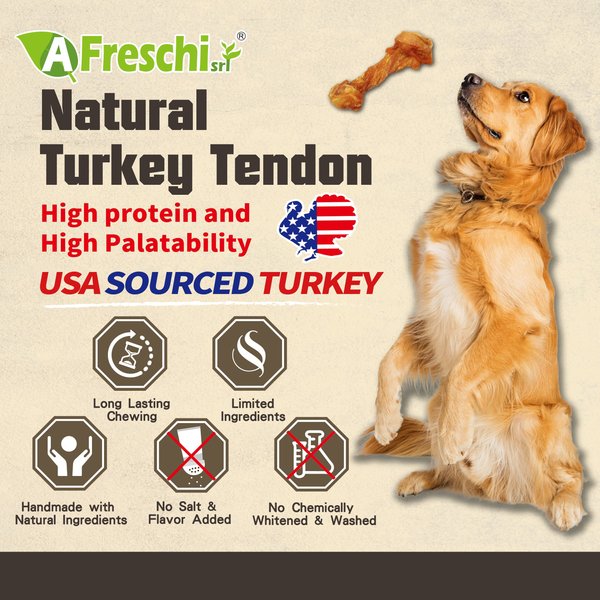AFRESCHI Natural Turkey Tendon Strip Natural Dog Chew Treat, 10 count ...