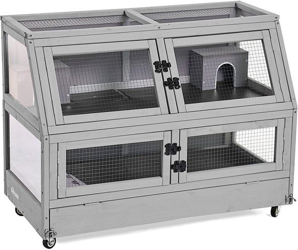 AIVITUVIN-AIR58 Two Level Guinea Pig & Hamster Cage with Wheels, Gray ...