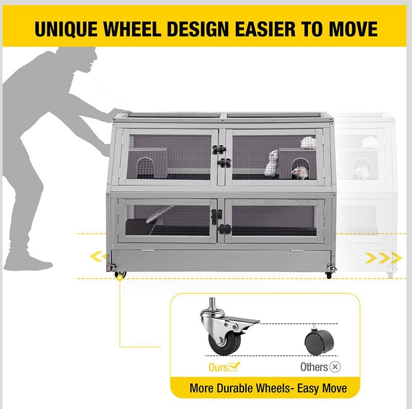 AIVITUVIN-AIR58 Two Level Guinea Pig & Hamster Cage with Wheels, Gray ...