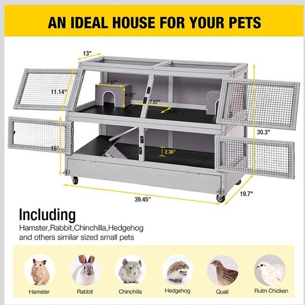 AIVITUVIN-AIR58 Two Level Guinea Pig & Hamster Cage with Wheels, Gray ...