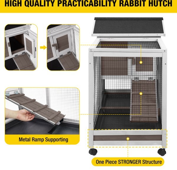AIVITUVIN Indoor & Outdoor Rabbit Hutch, Brown - Chewy.com