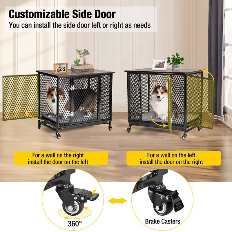 AIVITUVIN Side End Table Furniture Style Dog Crate with Tray, Cushion ...