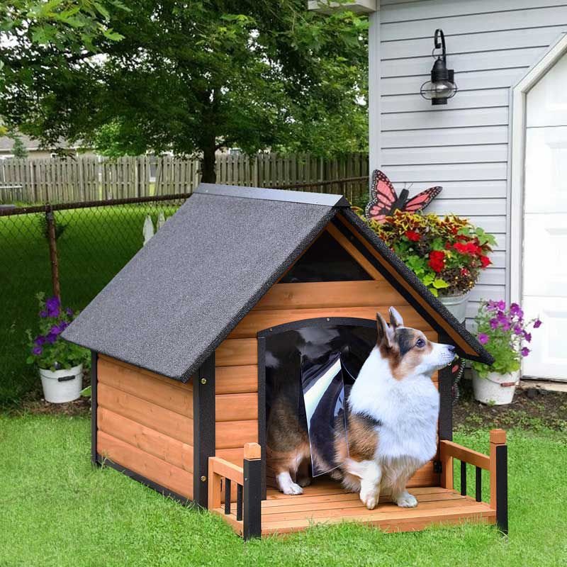 AIVITUVIN Strong Iron Frame Outdoor Dog House with Porch, Small, Brown ...