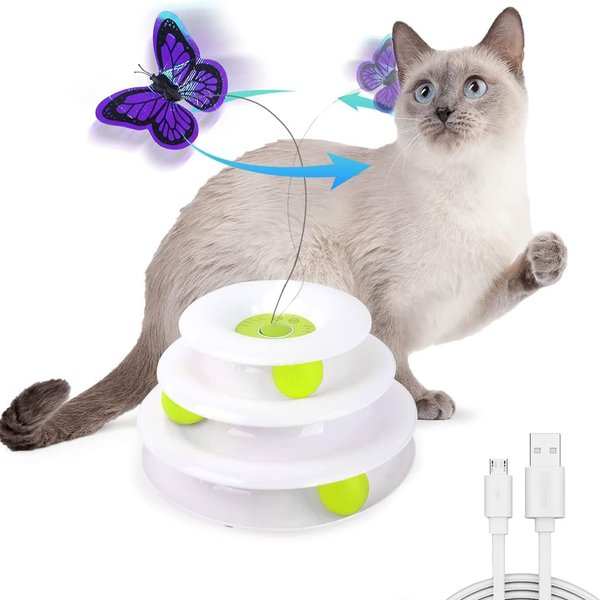 PAWSPIK Chirp & Chase Motion Activated Cat Ball with LED Lights, Blue ...